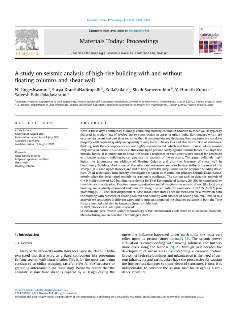A Study On Seismic Analysis of High-Rise Building With and Without Floating Columns and Shear ...
