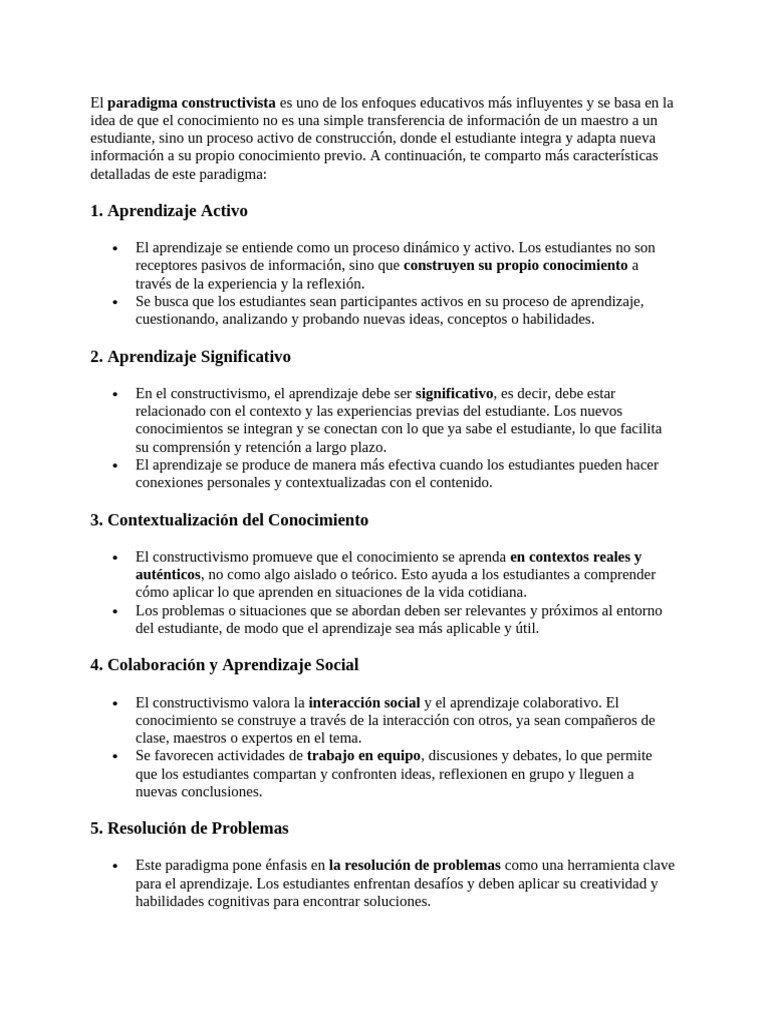 Características del Paradigma Constructivista | PDF | Aprendizaje ...