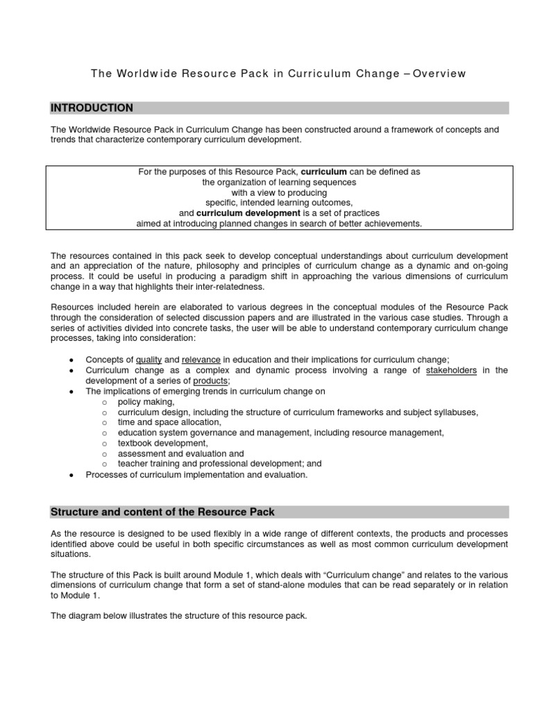 The Worldwide Resource Pack in Curriculum Change - Overview | PDF ...