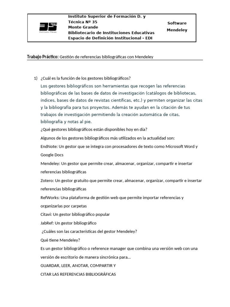 Consignas TP Gestor de Ref Mendeley | PDF | Microsoft Word | Red mundial
