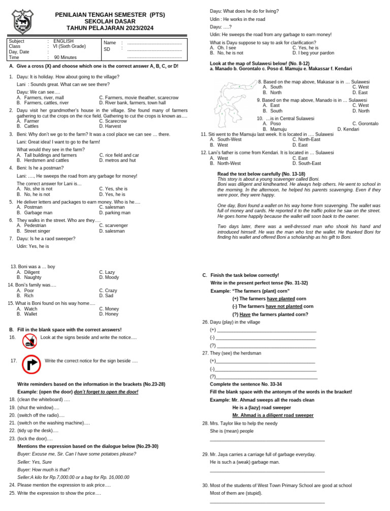 Soal PTS Kelas 6 BHS INGGRIS - Fix | PDF