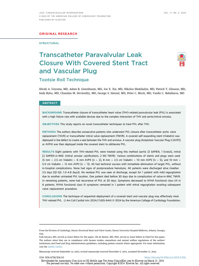 Transcatheter Paravalvular Leak Closure With Covered Stent Tract and Vascular Plug | PDF | Heart ...