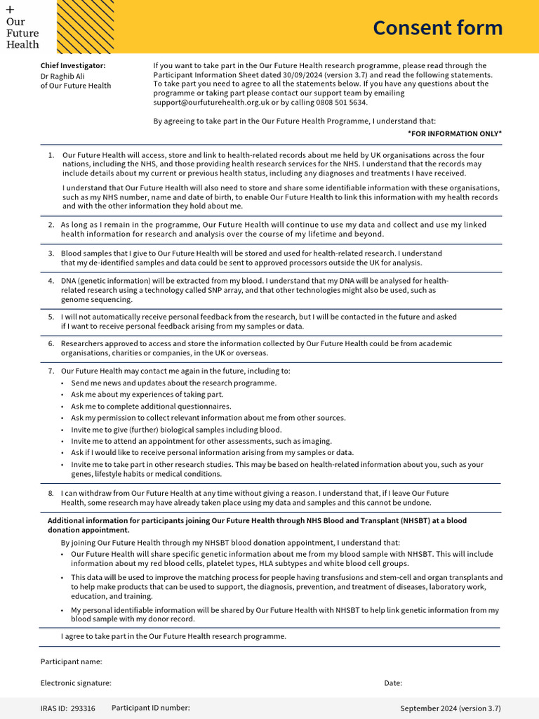 5166 OFH - Consent Form - SEP24_v3.7 | PDF | Clinical Medicine | Health ...
