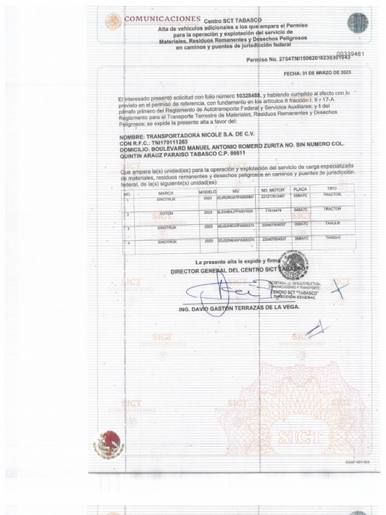 Permiso de La SCT Tn-84 | PDF