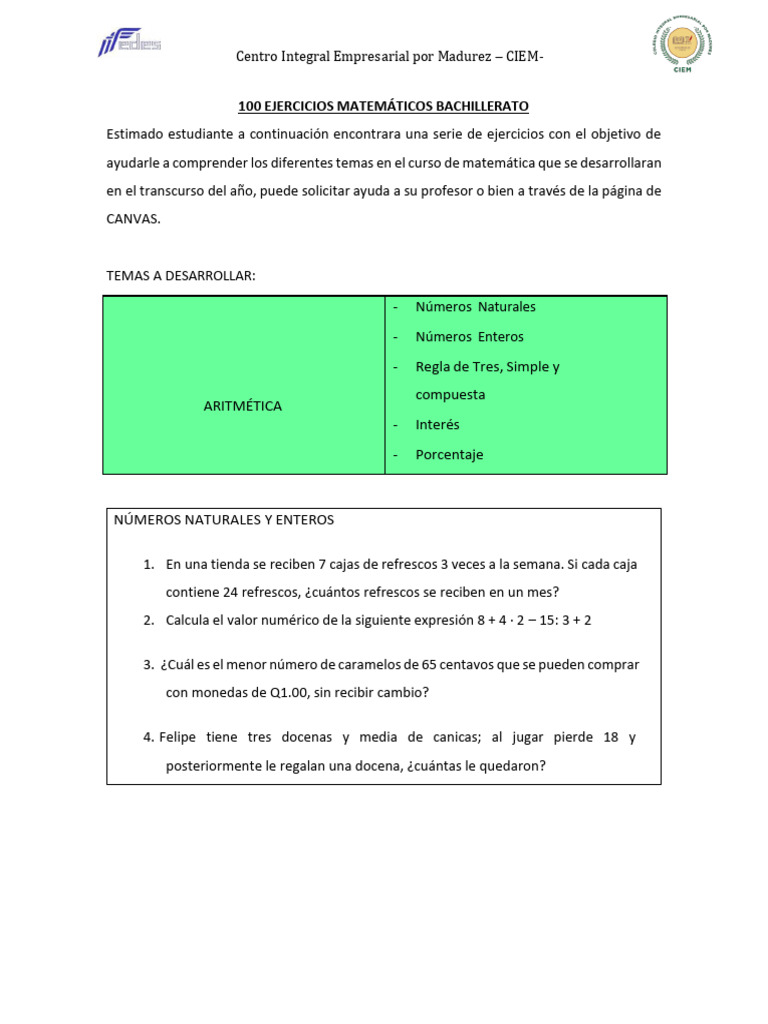 Ejercicios Matematicas | PDF | Entero | infinito