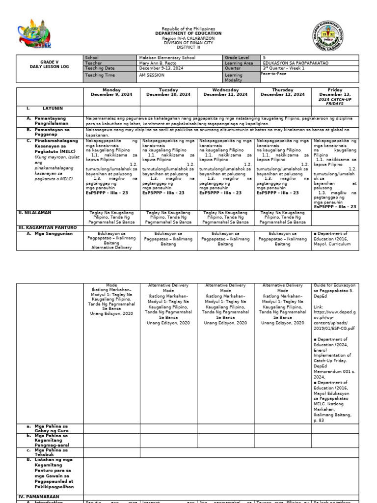 Esp DLL Q3 Week1 M.A. | PDF