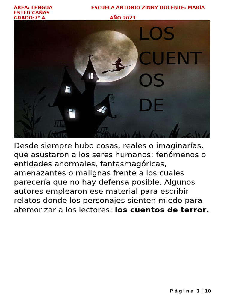 Análisis de Cuentos de Terror para 7° Grado | PDF | Verbo | Asunto ...