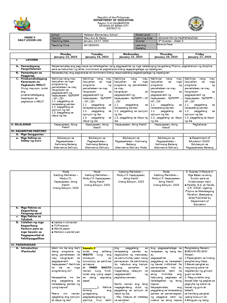 Esp DLL Q3 Week5 M.A. | PDF