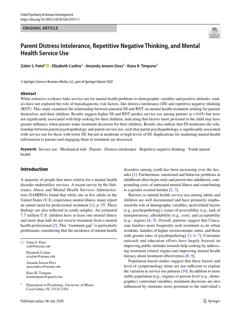 Parent Distress and Mental Health Service Use | PDF | Social Psychology ...