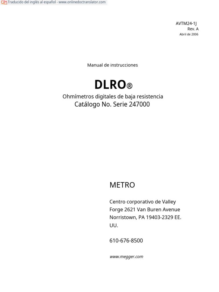 Megger-DLRO-247000-Manual.en.es | PDF | Resistencia Eléctrica y ...