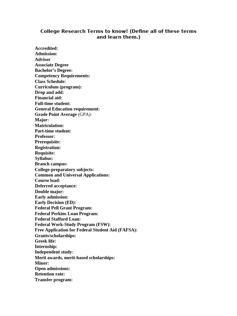 Essential College Research Terms Explained | PDF