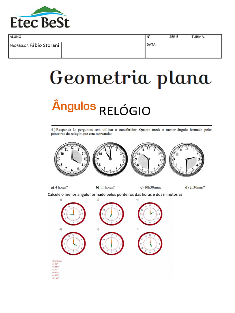 Cálculo de Ângulos no Relógio | PDF