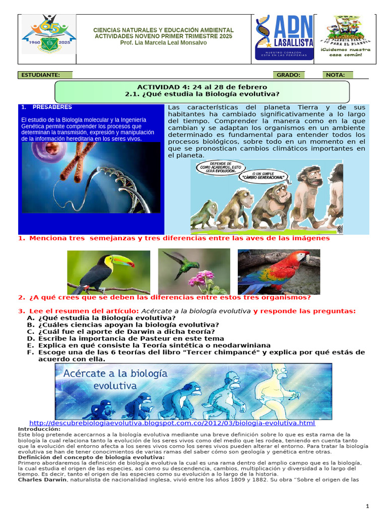 Actividades de Biología Evolutiva 2025 | PDF | Evolución | Biología