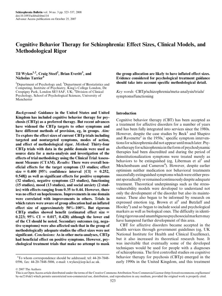 wykes2007 | PDF | Cognitive Behavioral Therapy | Schizophrenia