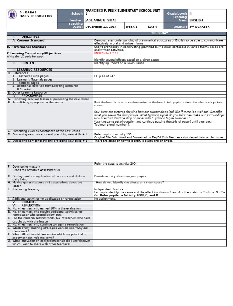 Day 4-DLL - English 3 - Q3 - W1 | PDF | Behavior Modification | Human Communication