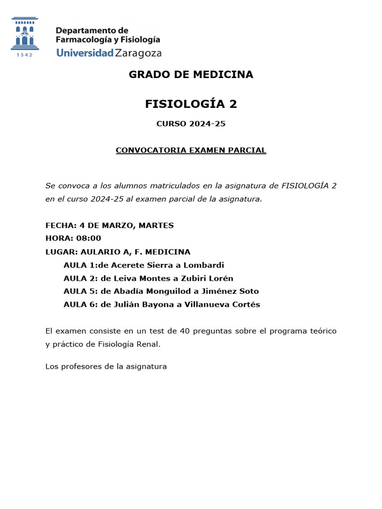 Convocatoria Parcial Fisio2 | PDF