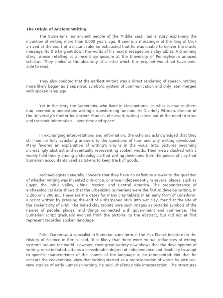 Reading - The Origin of Ancient Writing | PDF | Writing | Cuneiform