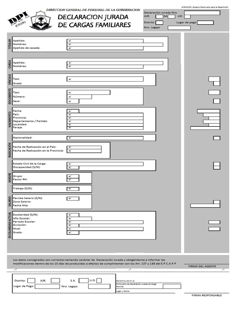 Declaración-Jurada-de-cargas-familiares | PDF | Relaciones interpersonales | Arreglos de vivienda