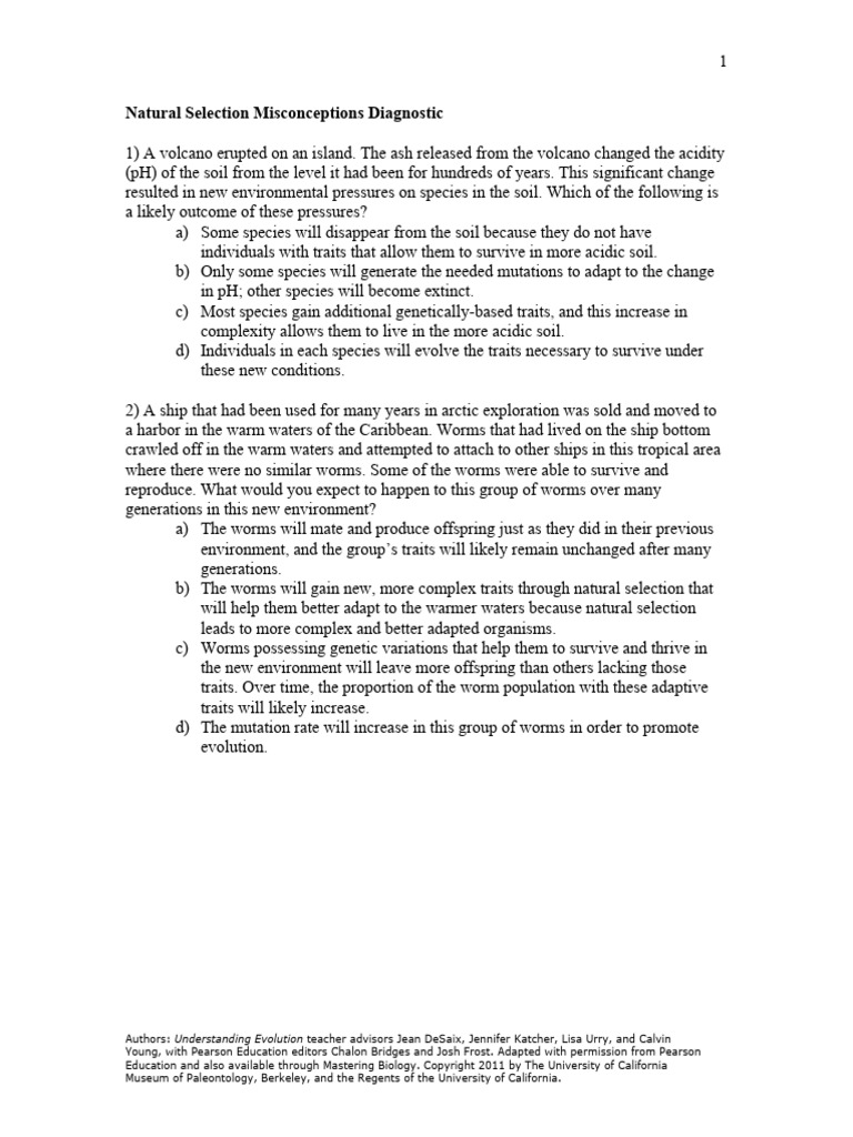 Natural Selection Misconceptions Quiz | PDF | Evolution | Natural Selection