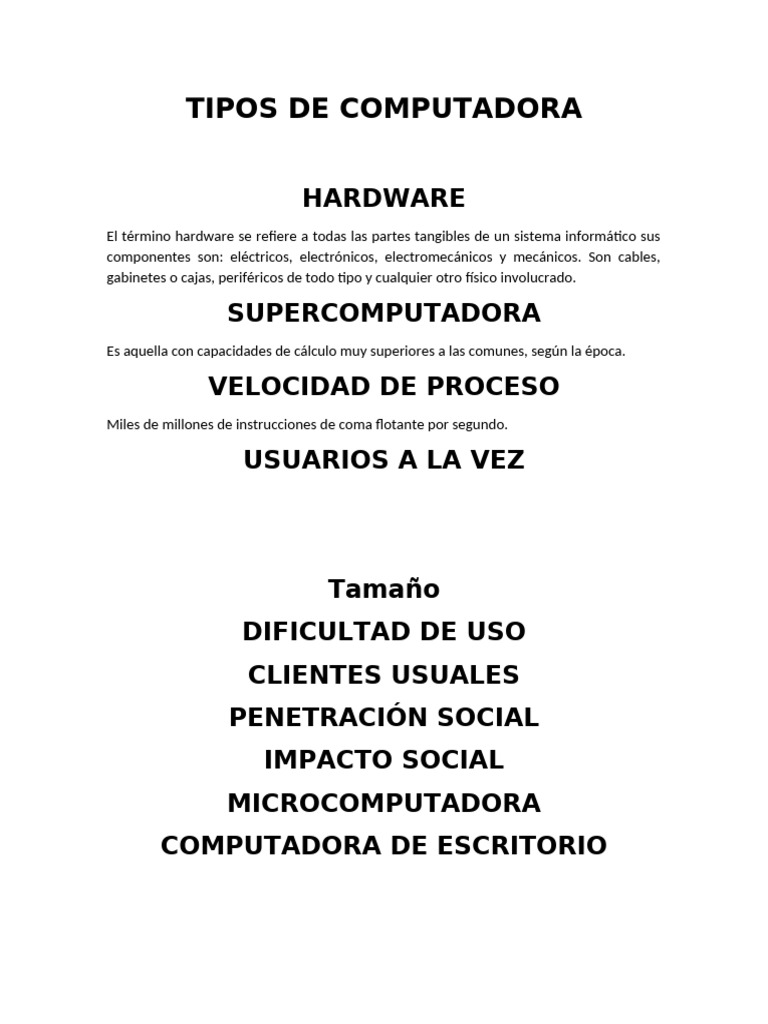 Tipos De Computadora Pdf
