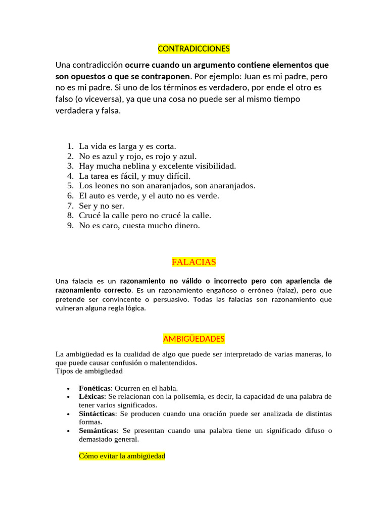 Contenido 3. Contradiciones, Falacias y Ambiguedades | PDF | Falacia ...