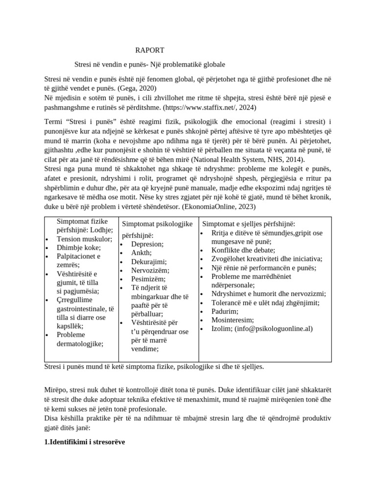 RAPORT Stresi Ne Vendin e Punes | PDF
