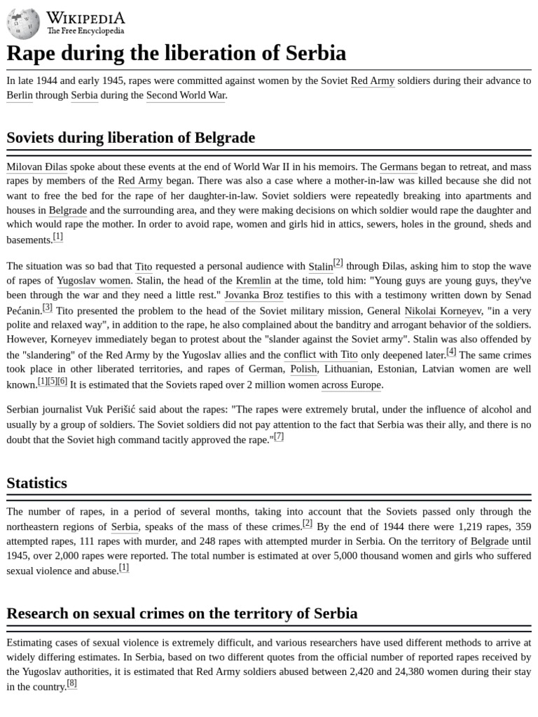 Rape During the Liberation of Serbia - Wikipedia | PDF