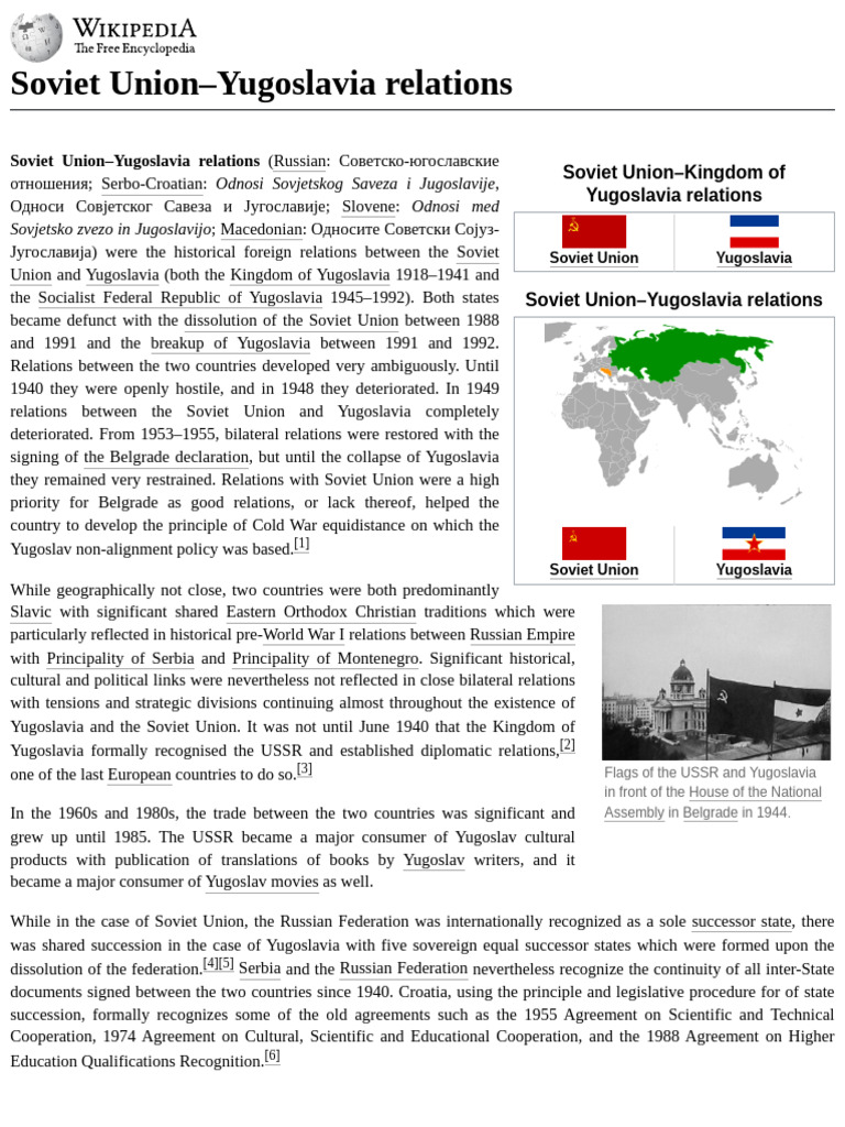 Soviet Union-Yugoslavia Relations - Wikipedia | PDF | Socialist Federal Republic Of Yugoslavia ...