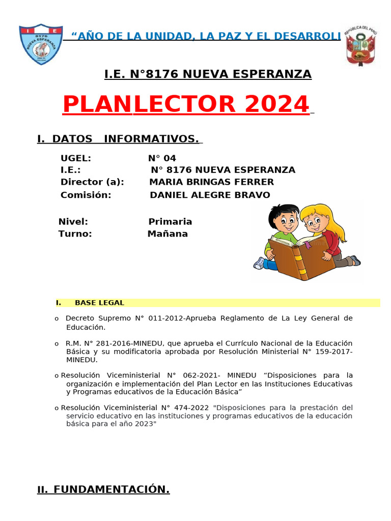 Plan Lector 2024 | PDF | Educación primaria | Escuelas