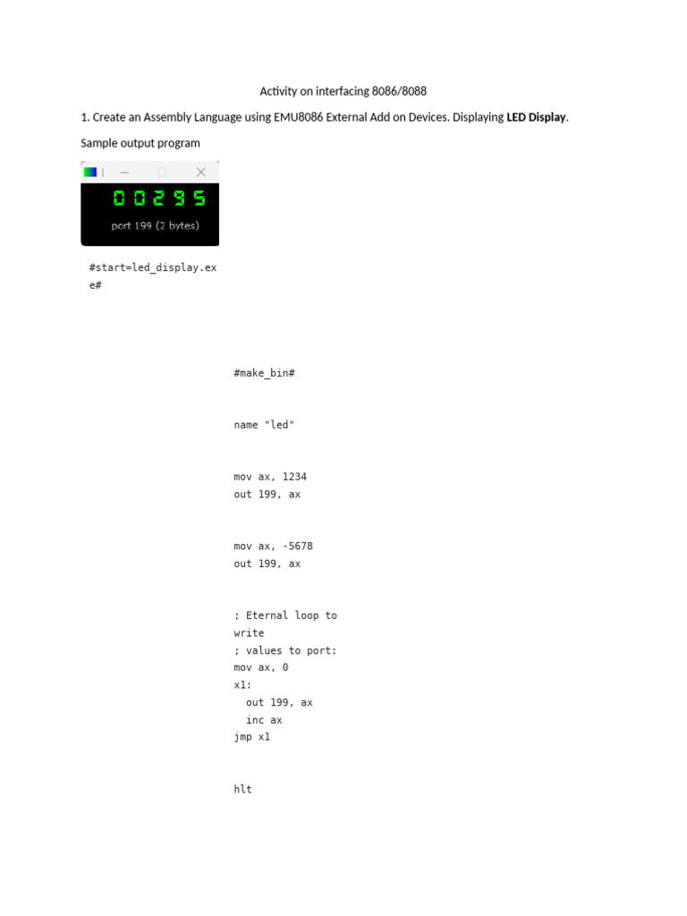 Activity On Interfacing 8086 | PDF | Computing | Computer Architecture