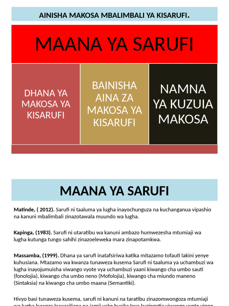 Ainisha Makosa Mbalimbali Ya Kisarufi | PDF