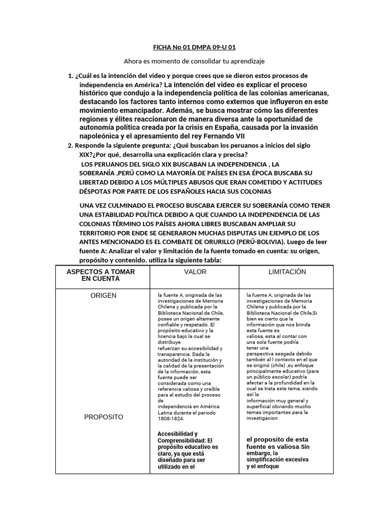 FICHA No 01 DMPA 09. U 1docx | PDF | Chile | Perú