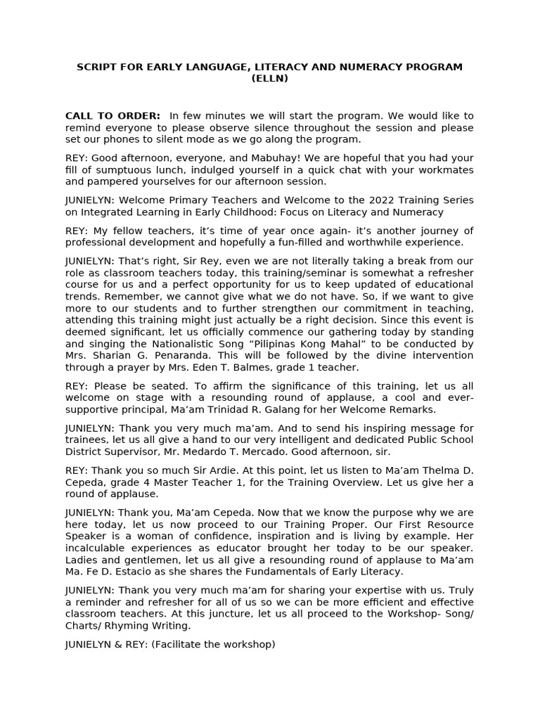 Script For Elln Training 2022 | PDF | Learning