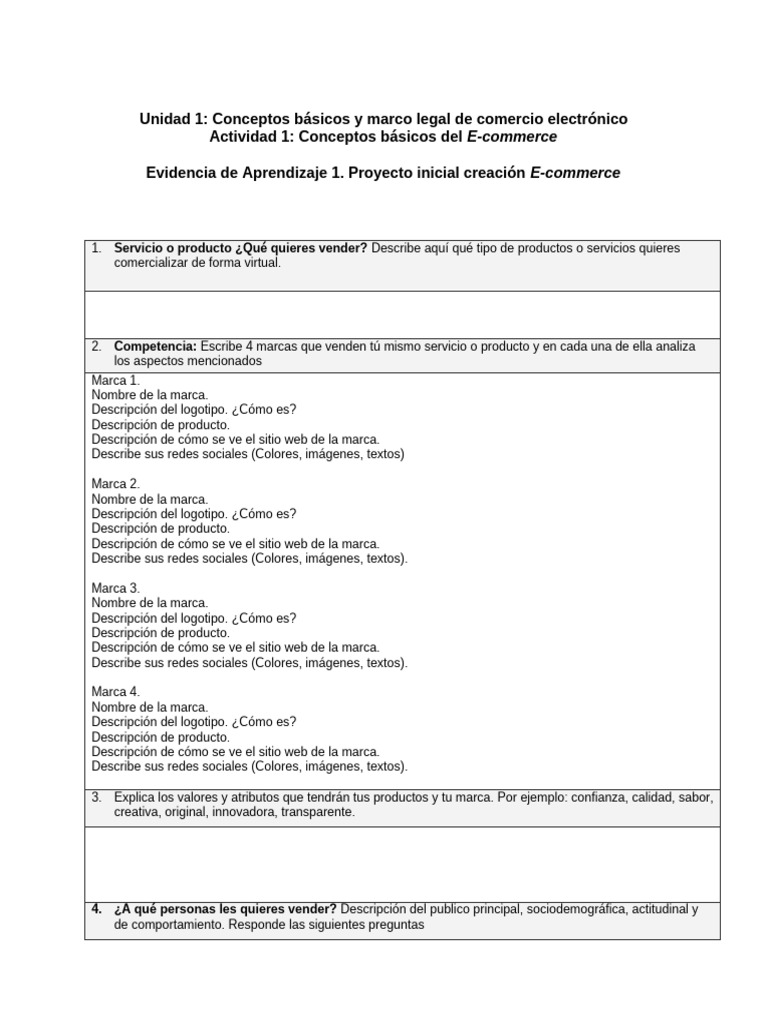 CE EA1 Formato Proyecto PMD E COM 233 | PDF | Marca | Comercio electrónico