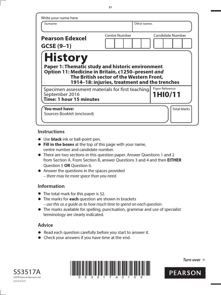 Specimen QP - Paper 1 Option 11 Edexcel History GCSE | PDF | Health ...