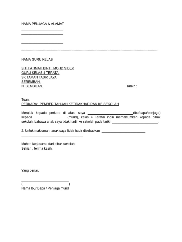 Cth surat x hadir | PDF