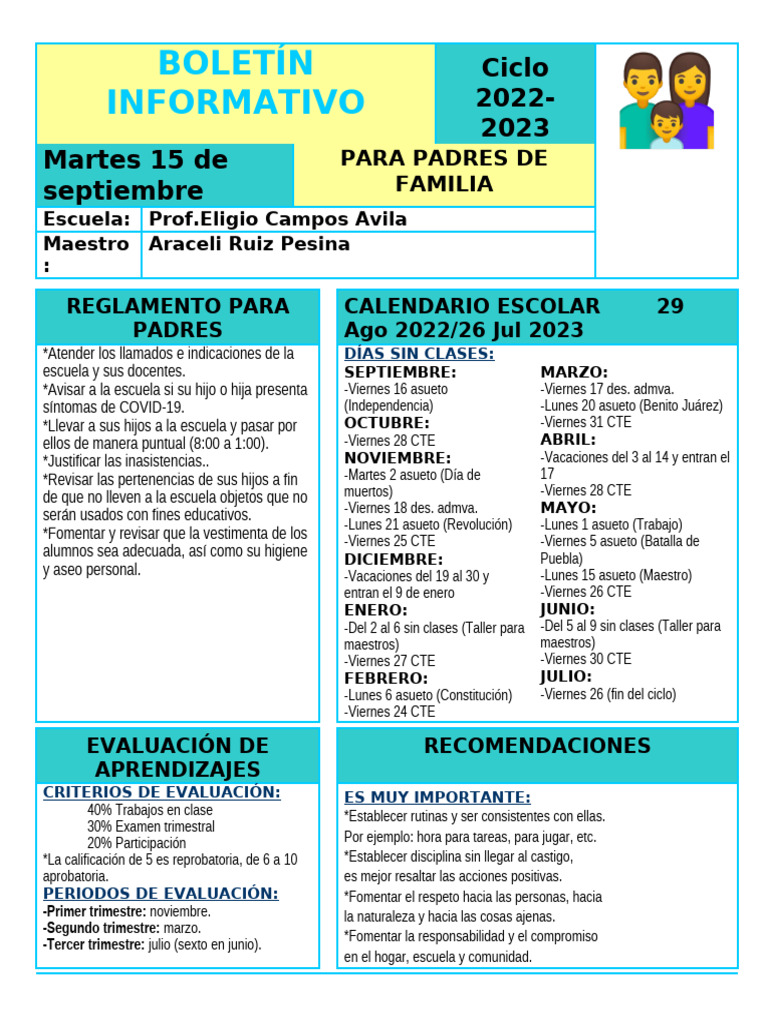 Boletìn Informativo Tamaño Carta | PDF | Escuelas | Aprendizaje