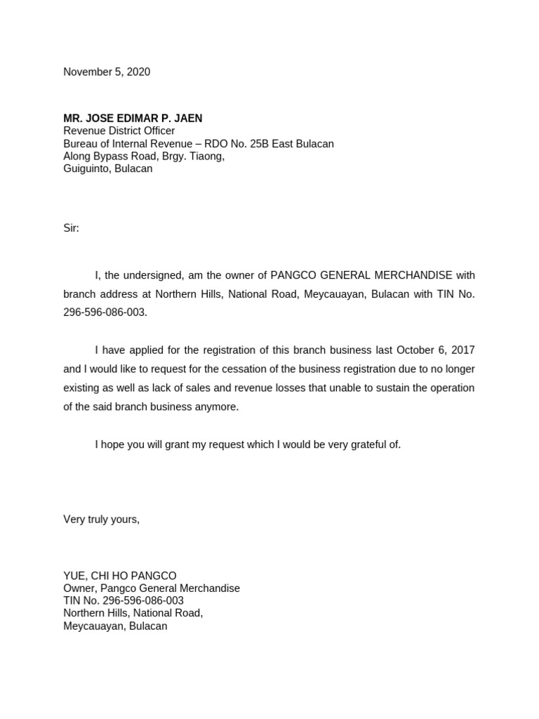 Request Letter For Closure | PDF