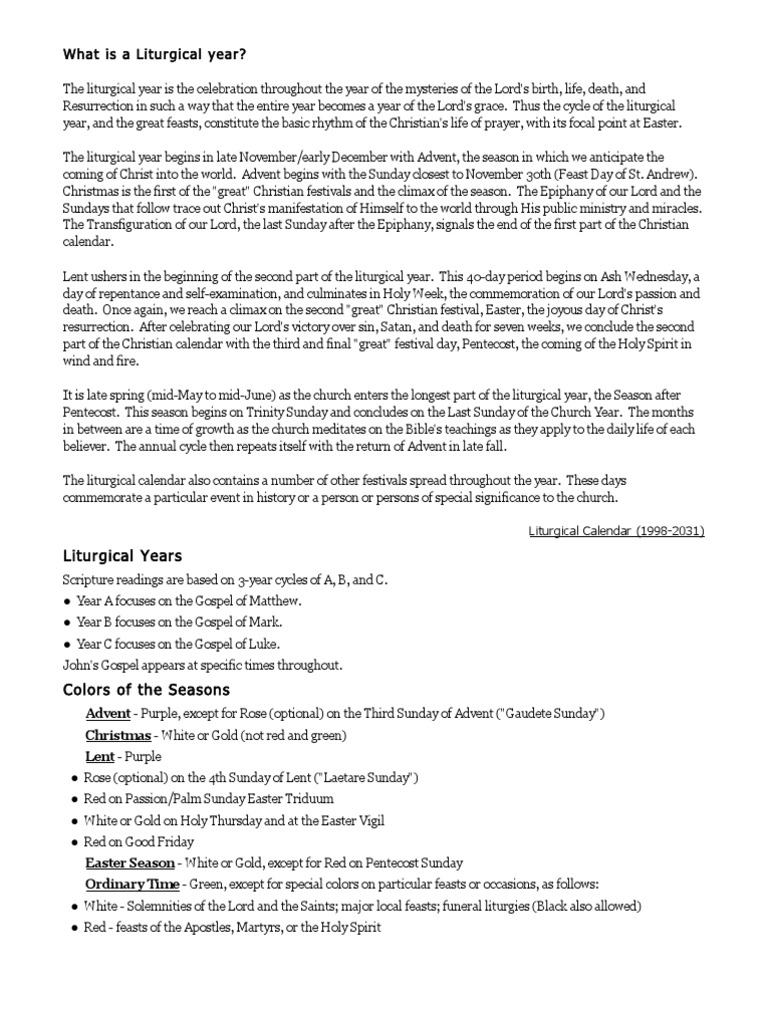What Is A Liturgical Year | PDF | Liturgical Year | Easter