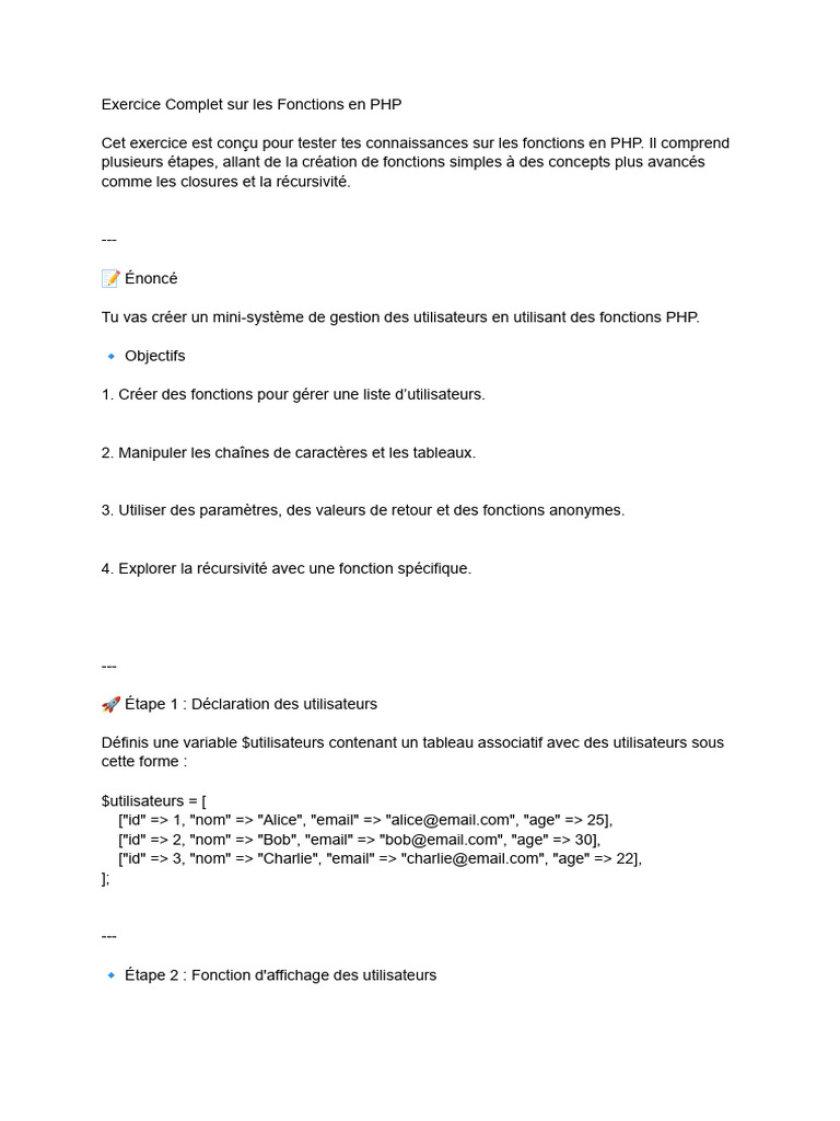 Exercice Complet sur les Fonctions en PHP | PDF | Programmation informatique | Génie logiciel