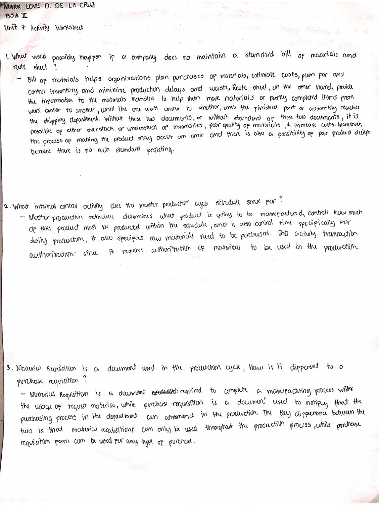 Unit 7 Activity Worksheet | PDF