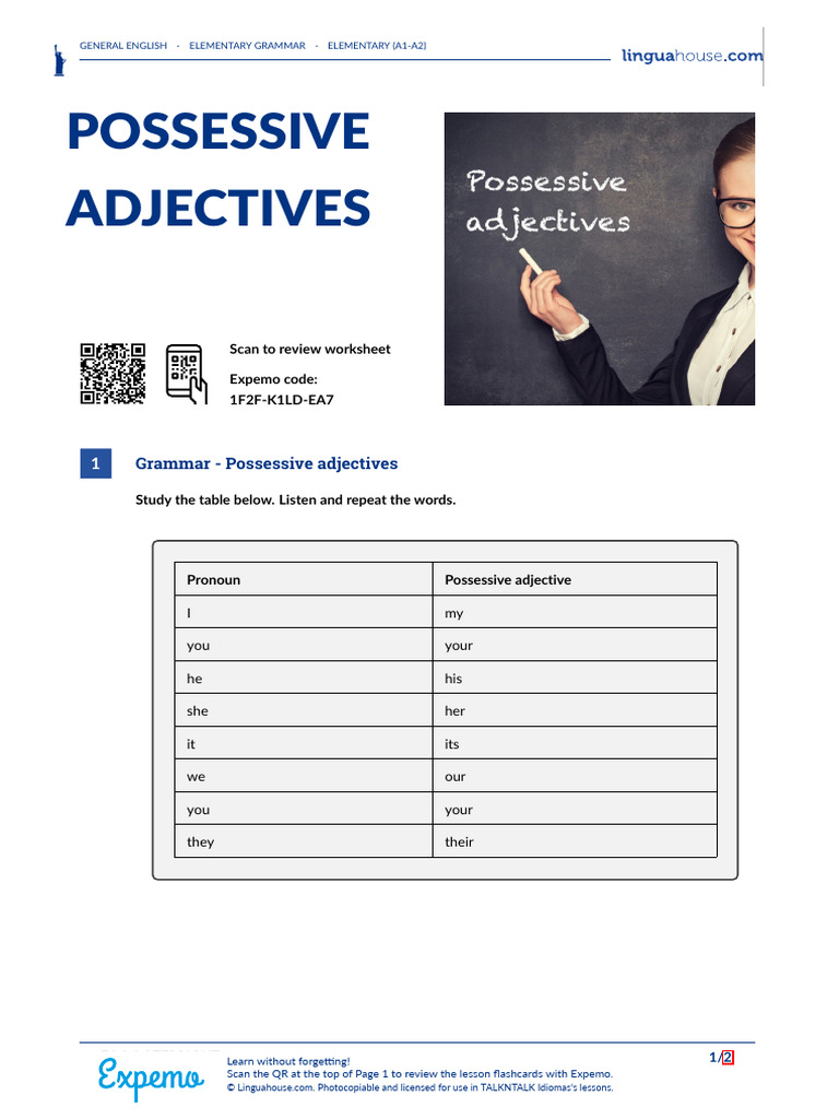 1.5 Possesive Adjectives | PDF | English Language | Language Mechanics