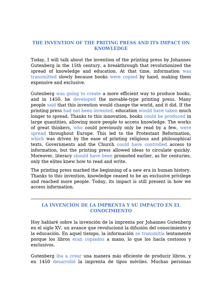 THE INVENTION OF THE PRITING PRESS AND ITS IMPACT ON KNOWLEDGE | PDF ...