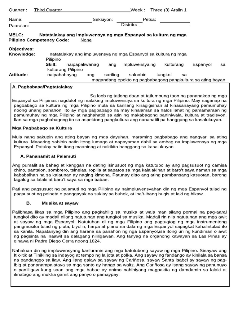 SLHT Ap5 Q3 WK3 | PDF