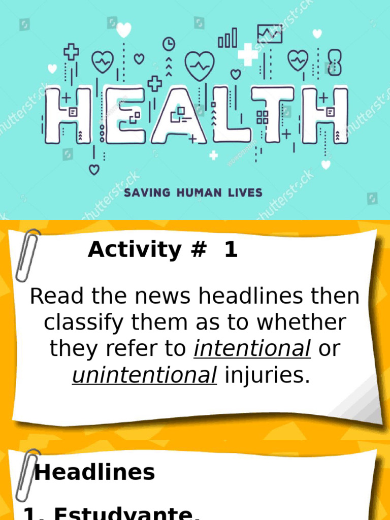 Health Lesson 1 - Intentional Injuries Regular | PDF