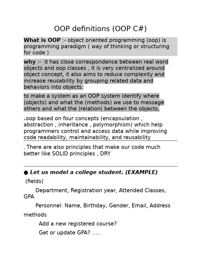 OOP Definitions (OOP C#) | PDF | Class (Computer Programming) | Inheritance (Object Oriented ...