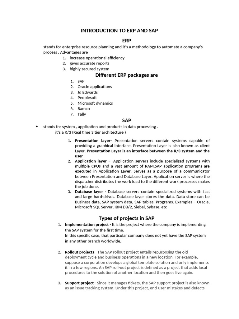 ERP and SAP Overview: Key Concepts Explained | PDF | Databases ...