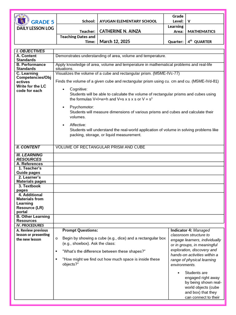 MATH-5-COT-3rd-QUARTER-WEEK-3-COPY | PDF | Volume | Learning