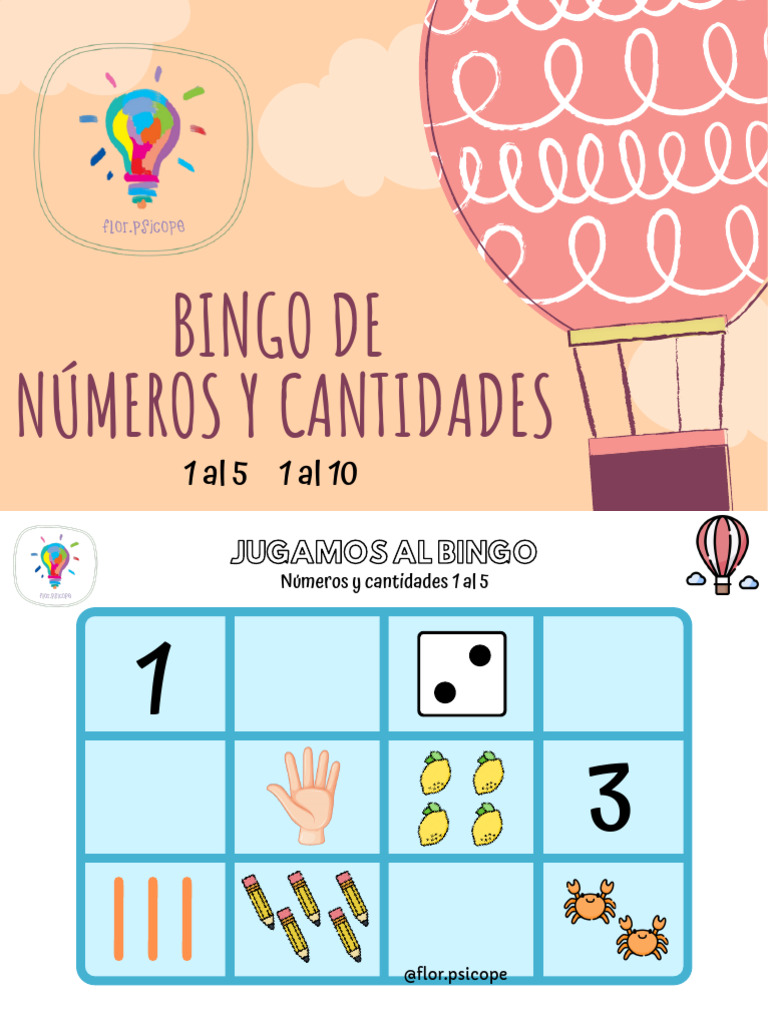 BINGO DE NÚMEROS Y CANTIDADES @flor - Psicope | PDF