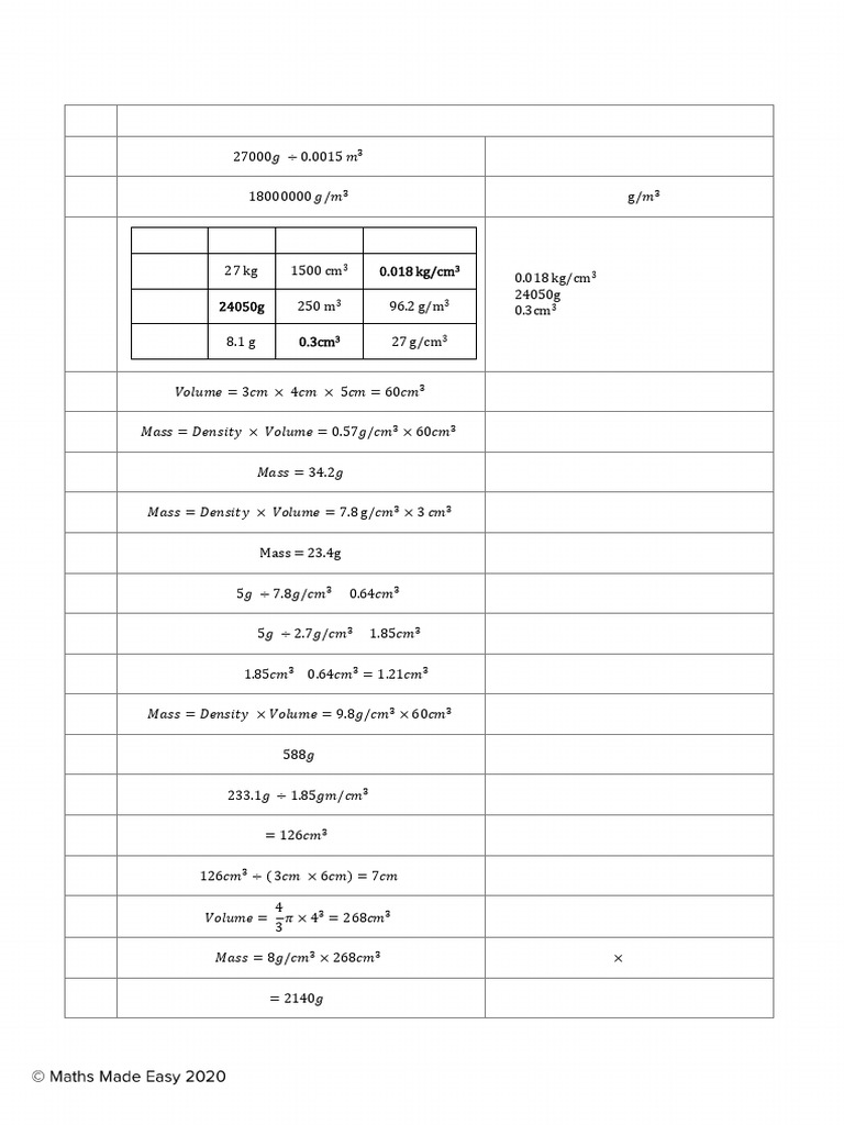 Density, Mass, and Volume Calculations | PDF